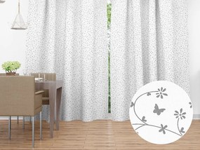 Biante Bavlněný závěs Sandra SA-049 Drobné šedé květiny a motýlci na bílém 140x170 cm