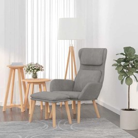 Relaxační křeslo se stoličkou světle šedé samet 3097820