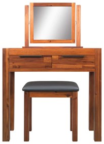vidaXL Toaletní stolek z masivní akácie se zrcadlem a stoličkou