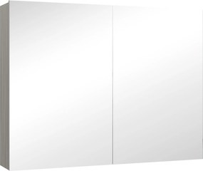 HOMCOM nástěnná zrcadlová skříňka do koupelny, 80 x 15 x 60 cm, dvoukřídlé dveře s nastavitelnými policemi, šedá