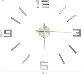 3D nástěnné hodiny moderní design stříbrné 100 cm XXL 325158