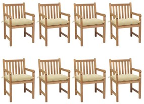 Zahradní židle 8 ks s krémovými poduškami masivní teak,  3073075