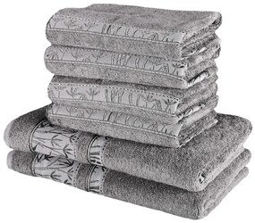 Sada 6 kusů šedých bambusových osušek a ručníků EMI