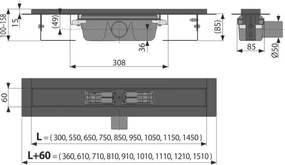 Alcadrain Podlahový žlab s okrajem pro perforovaný rošt, černá-mat - APZ1BLACK-1450