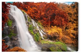 Obraz 3D Pohled Na Vodopád V Podzimním Lese Nedostatek Nedostatek Přírodní plátno 120x80