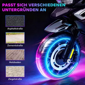 AIYAPLAY Elektrická motorka pro děti od 18-36 měsíců, sedací vozidlo, pomocná kolečka, světla, hudba, plast, kov, černá