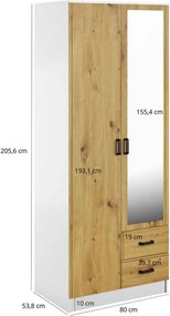 Skříň se zrcadlem 2D2S bílá / dub artisan Kami