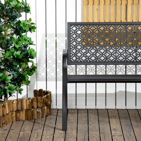 Zahradní lavička Outsunny 2místná lavička s opěradlem a područkami, ocel, max. 240 kg, květinový vzor, černá, 127 x 63 x 83 cm pro zahradu a terasu |…