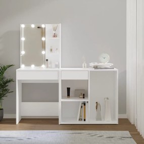 LED toaletní stolek se skříňkou bílý kompozitní dřevo - Default Title