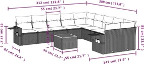 11dílná zahradní sedací souprava s poduškami šedá polyratan 3257089
