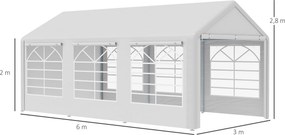 Pavilonový párty stan Outsunny 3x6m se 4 bočními stěnami a okny z polyesteru a kovu – bílý