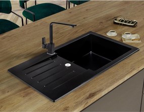 Sink Quality Natalie, kuchyňský granitový dřez 770x450x170 mm + chromový sifon, černá skvrnitá-BROCADE, SKQ-NAT.B.1KDO.X
