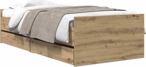 Rám postele Artisanový dub 90 x 190 cm Masivní borové dřevo 3403208