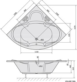Polysan, SIMONA rohová vana 150x150x45cm, bílá, 94111