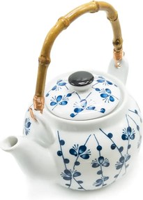 Porcelánová konvice Třešňové květy, 700 ml – motiv sakury, bambusové ucho, nerezové sítko