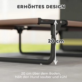 PawHut Zvedená Skládací Psí Postel, Venkovní Psí Lehátko s Mřížkovým Designem, Prodyšné, pro Velké Psy Káva Oxford 107 x 61 x 20 cm