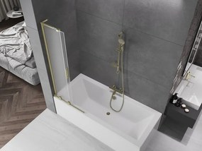 Mexen Velar L, 2-křídlová posuvná vanová zástěna 70 x 150 cm, 8mm sklo námraza, zlatá matná, 896-070-003-31-55