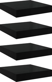 Plovoucí nástěnné police 4 ks lesklé černé 23x23,5x3,8 cm MDF 323762