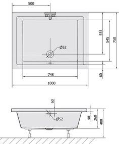 Polysan DEEP hluboká sprchová vanička s konstrukcí, obdélník 100x75x26cm, bílá, 72880