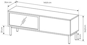 LANG c | TV stolek RTV 150 2D + LED osvětlení | 150 cm | černá/dub evoke