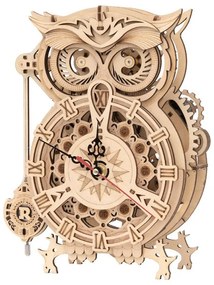 RoboTime 3D dřevěné mechanické puzzle Soví hodiny