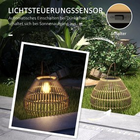 Outsunny solární lampa ratanové zahradní světlo vodotěsné se světelným senzorem bubnový design žlutá pro venkovní použití | Aosom.de