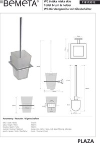 Bemeta Design PLAZA: WC štětka, na pověšení, sklo -