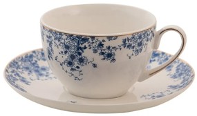 Porcelánový šálek s podšálkem s modrými květy Blue Flowers – 12x9x6 cm
