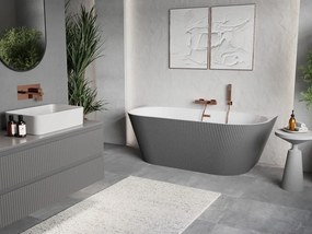 Mexen Oris, volně stojící rýhovaná vana 150 x 75 cm, bílá-šedá, měděný matný přepad, 52871507562-65