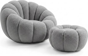 Designové křeslo BLOOM s taburetem, šedá