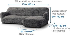 Bielastické potahy VITTORIA šedá sedačka s otomanem vpravo (š. 170 - 300 cm)