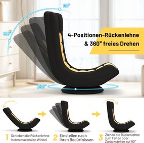 Costway Otočné křeslo na zem s nastavitelným opěradlem, žluté