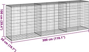 Gabionový koš s víkem 300 x 50 x 100 cm pozinkované železo 3295144