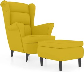 Křeslo ušák se stoličkou hořčicově žluté samet 3115938