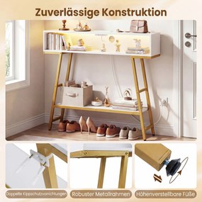 Costway Konzolový stolek s LED osvětlením a nabíjecí stanicí 3 do předsíně úzký
