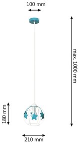 Dětský lustr na lanku STARS 1xE27/15W/230V tyrkysová/bílá
