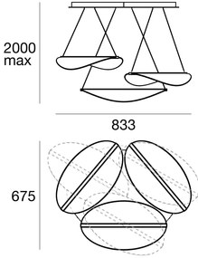 Stilnovo 8168 Diphy_P, závěsné svítidlo, 44W LED 3000K stmívatelné DALI, 83x67cm