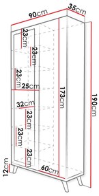 Šatní skříň 90 cm se zrcadlem KATIA - bílá