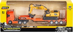 HUINA Nákladní auto s návěsem, odtahovka, bagr, kovové, Huina, oranžové, 1:50