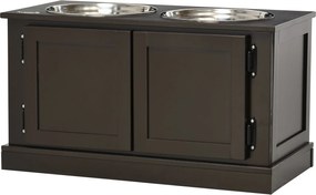 PawHut Zvedené Misky pro Psy, Krmící Stanice se 2 Nerezovými Miskami, Vodní Miska s Úložným Prostorem 29,5L, Miska na Jídlo, Stojan na Misky pro Velké