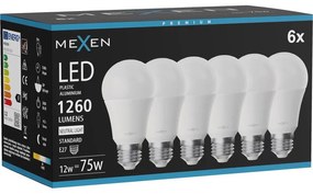 Mexen Nova 6x Žárovka LED E27, A60, 12W, Neutrální - 4000K, 1260 lm - L100-E27-1240-01x06