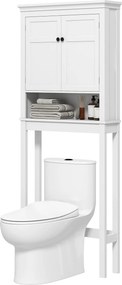 HOMCOM Skříňka na WC s úložným prostorem nad toaletou, policový regál do koupelny - 70 x 20 x 175 cm, Bílá