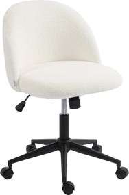 HOMCOM polohovatelné kancelářské křeslo s teddy fleece, otočné kolečka, náklon, nosnost 120 kg – krémové | Aosom