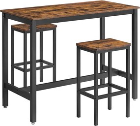 Barový stůl se 2 barovými židlemi, kuchyňský barový pult set 120 x 60 x 90 cm