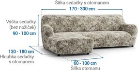 Bielastické potahy MARMO béžové sedačka s otomanem vlevo (š. 170 - 300 cm)