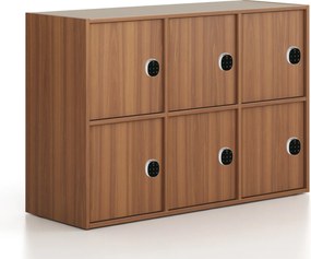 Kancelářská skříň FRAME, nízká, 6x dveře, 1299 x 450 x 881 mm, kódový zámek, ořech