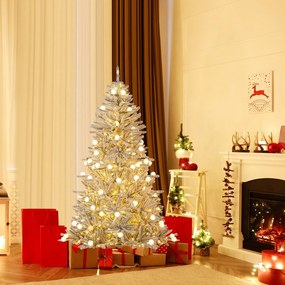 Costway 180 cm zasněžený umělý vánoční stromek s 51 kulovými lampami 250 teplá