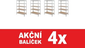 Akce 4x Regál 183x90x30 cm zinkovaný 5-policový, nosnost 1000 kg, RIVET