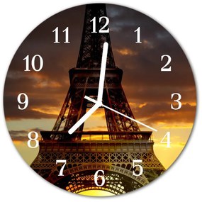 Skleněné hodiny kulaté Eiffelova věž v Paříži fi 30 cm