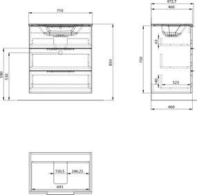 Sapho Cirasa koupelnová skříňka 69,8 x 75 x 46 cm pod umyvadlo dub Alabama hnědá CR731-2222